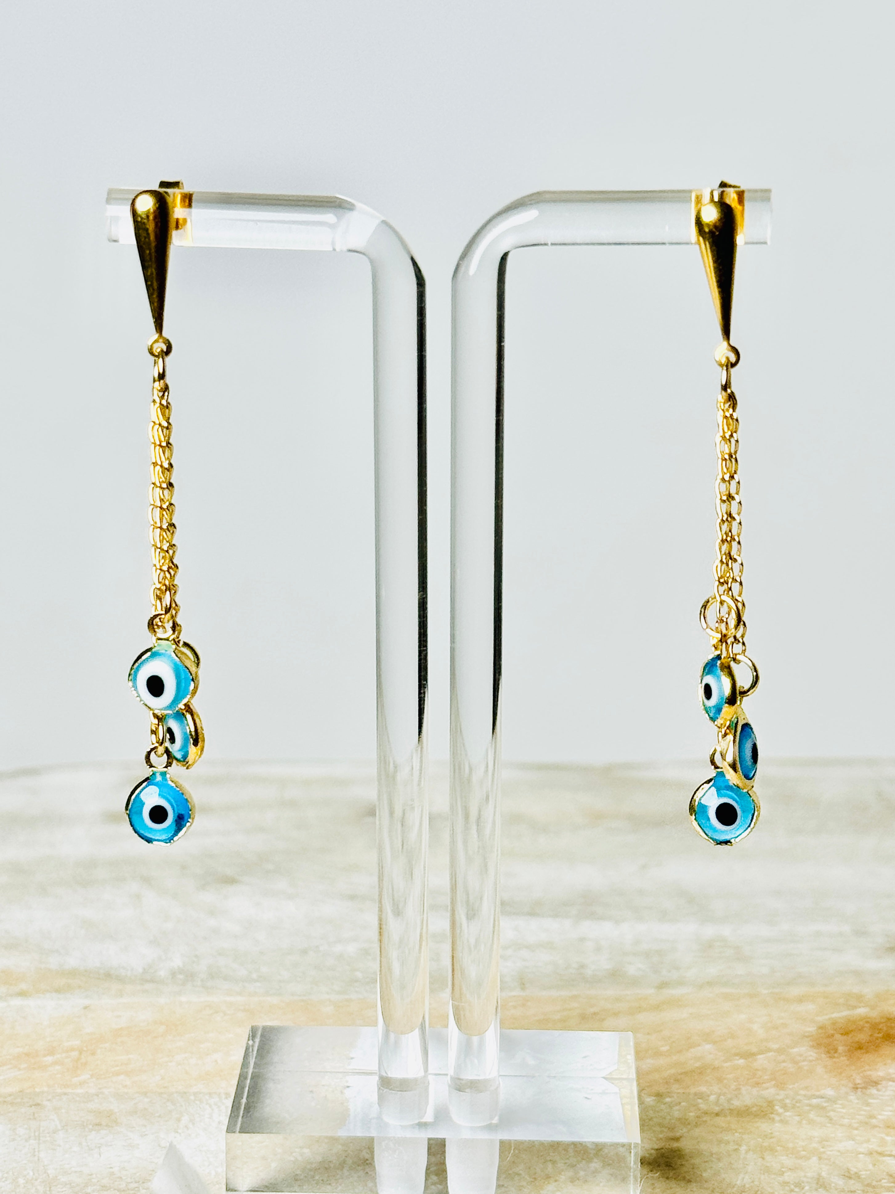 18k Gold Plated Palladium Light Blue Evil Eye Chandelier Earrings ...