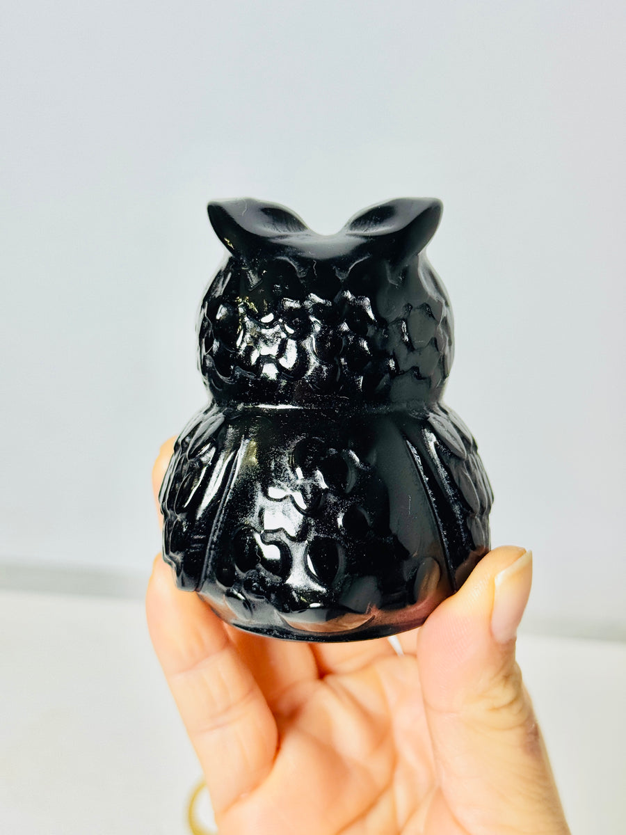 Black Obsidian Owl Carving – Lucky Moon Crystal Bar